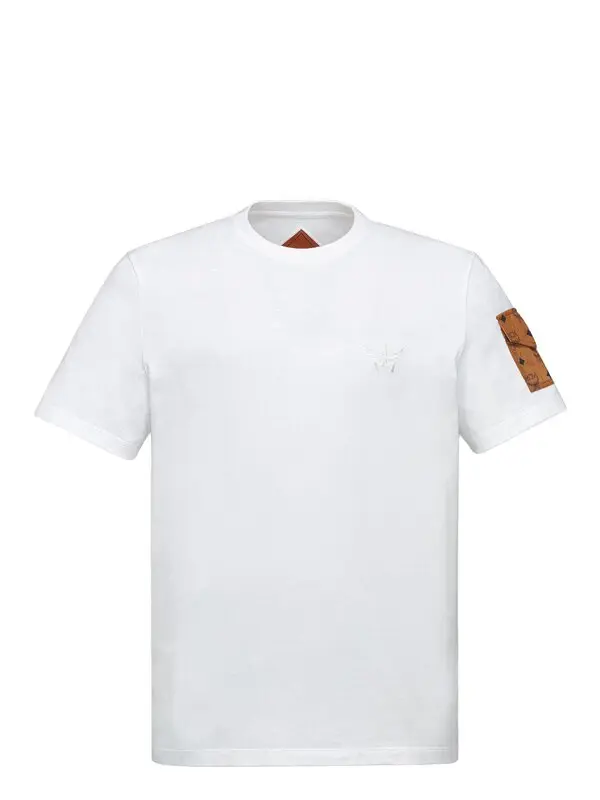 Mcm Logo Pocket Sleeve T-shirt In Organic Cotton - White
