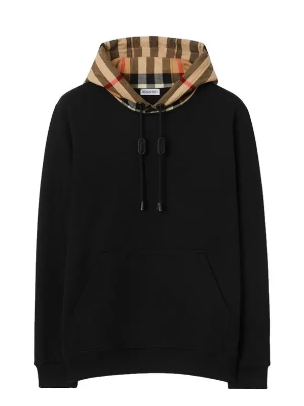 Burberry Check Hood Cotton Hoodie - Black