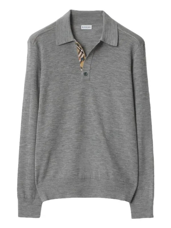Burberry Long-sleeve Wool Polo Shirt - Grey