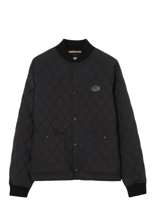 Burberry Quilted Nylon Jacket With Leather Stamp - Black
