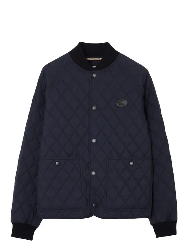 Burberry Quilted Nylon Jacket With Leather Stamp - Navy