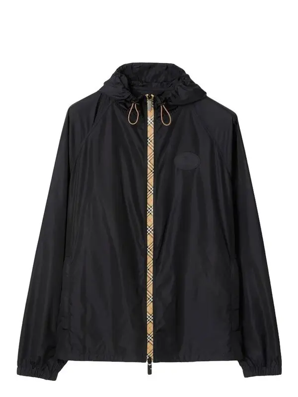 Burberry Nylon Hooded Jacket With Archive Check Taping - Navy