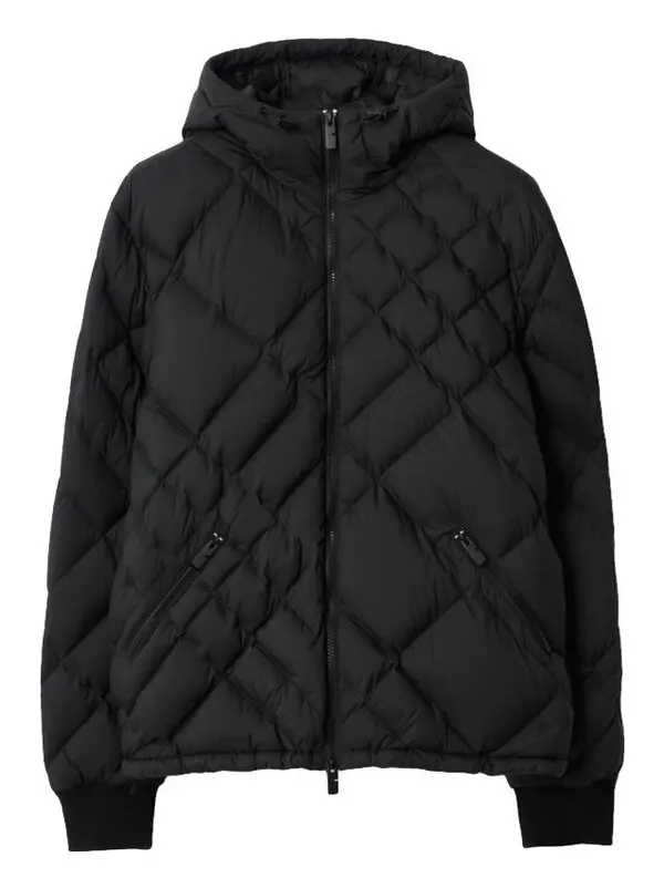 Burberry Check-stitch Nylon Hooded Puffer Jacket - Black