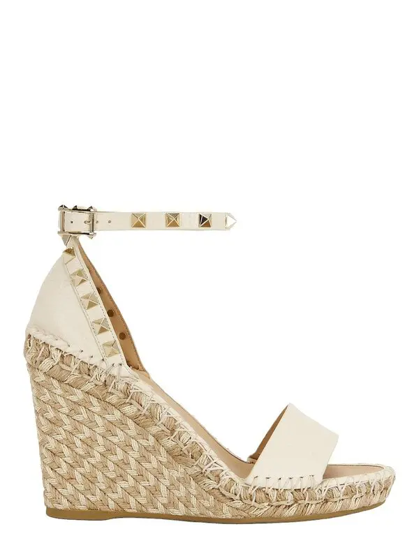 Valentino Garavani Rockstud Wedge Espadrille - Light Ivory & Naturale