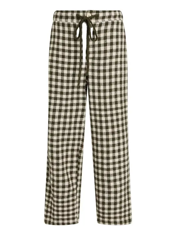 THE ELDER STATESMAN Gingham Wool-tweed Drawstring Trousers - Army Green