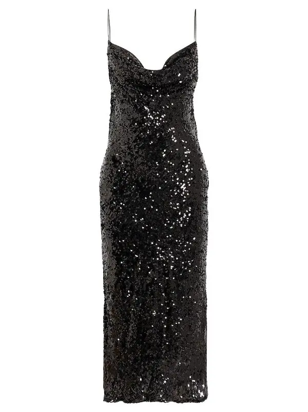 Lapointe Draped Sequined Chiffon Midi Dress - Black