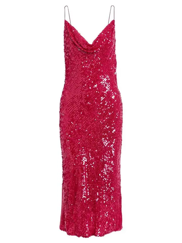 Lapointe Draped Sequined Chiffon Midi Dress - Fuchsia