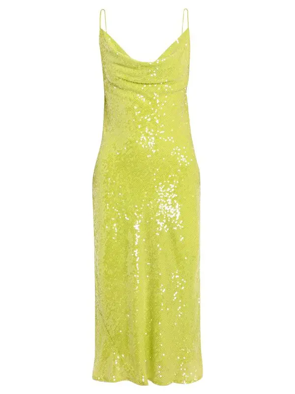 Lapointe Draped Sequined Chiffon Midi Dress - Lime Green