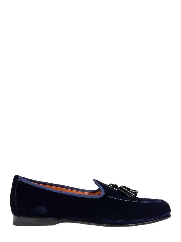 Santoni Andrea Tasseled Velvet Loafers - Navy