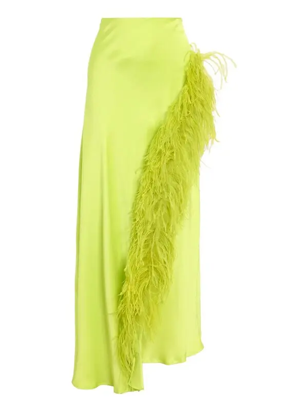 Lapointe Wrap-effect Feather-trimmed Maxi Skirt - Lime Green