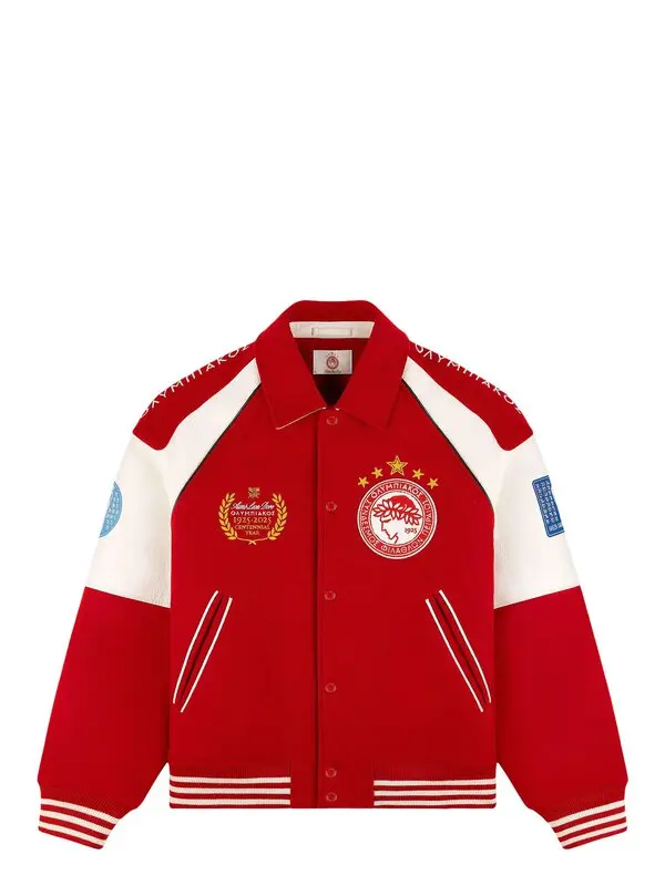 Aimé Leon Dore X Olympiacos F.c. Varsity Jacket - Red