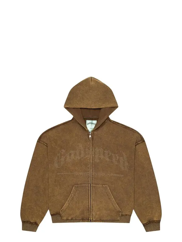 GODSPEED Studded Logo Zip-up Hoodie - Brown