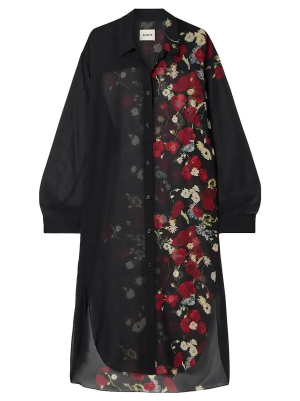 Khaite Gloria Floral-print Silk-chiffon Dress - Black