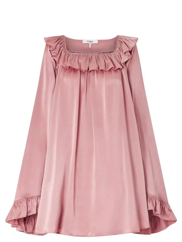Chloé Ruffled Silk-satin Mini Dress - Pink