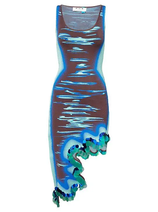 Ph5 Sequinned Wavy-hem Stretch-knit Midi Dress - Turquoise Blue