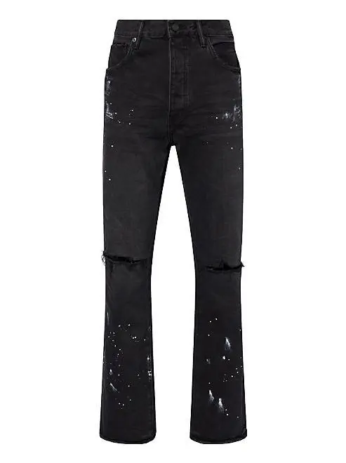 PURPLE BRAND Paint Splatter Knee-slit Denim Jeans - Black