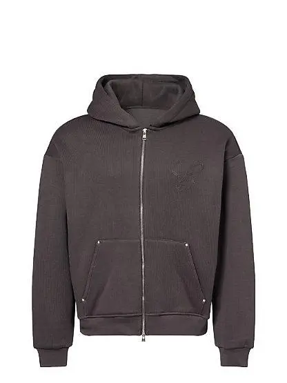 THE COUTURE CLUB Script Faux-leather-panel Stretch-cotton-blend Hoodie - Charcoal