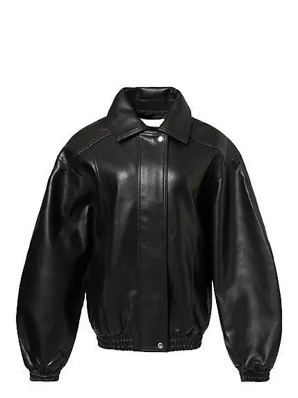THE FRANKIE SHOP Prescott Oversized Leather Bomber Jacket - Black