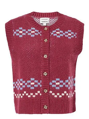 DAMSON MADDER Sofie Wool Knit Vest - Burg