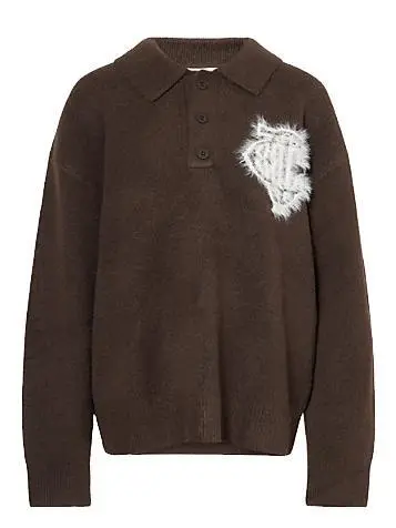 THE COUTURE CLUB Monogram Knit Polo Jumper - Brown