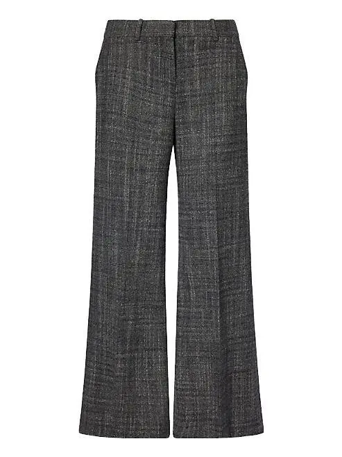 Theory Pressed-crease Wide-leg Wool-blend Trousers - Charcoal Multi