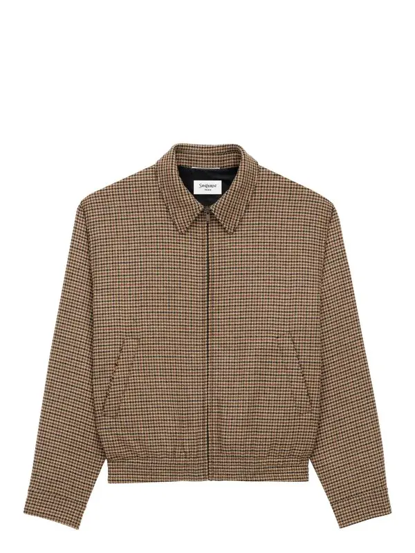 Saint Laurent Padded Jacket In Puppytooth - Beige/marron/noir
