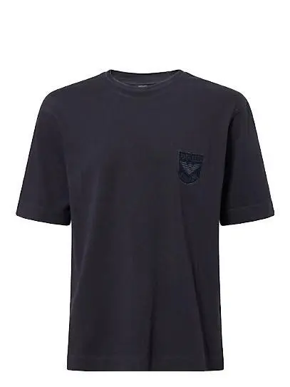 Emporio Armani College Logo-embroidered Cotton-jersey T-shirt - Blue Navy