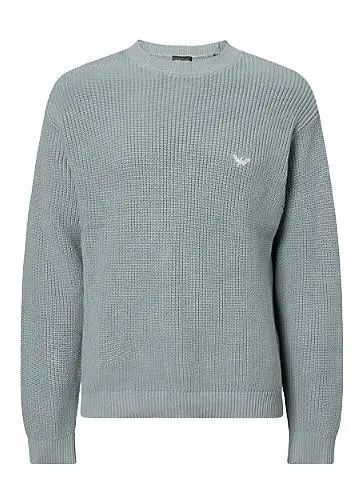 Emporio Armani Logo-embroidered Cotton Jumper - Stormy Sea
