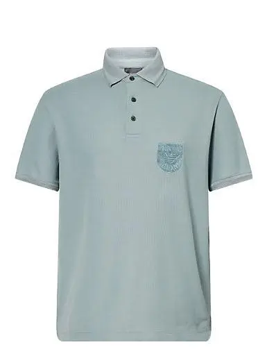 Emporio Armani College Logo-embroidered Cotton Polo Shirt - Stormy Sea