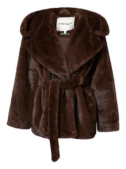 THE COUTURE CLUB Hooded Faux-fur Coat With Peak Lapel - Chocolate
