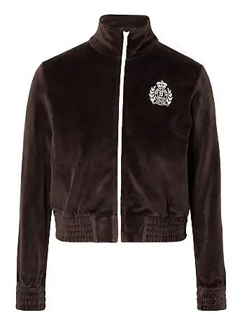 SPORTY & RICH Embroidered Cotton-velvet Track Jacket - Chocolate