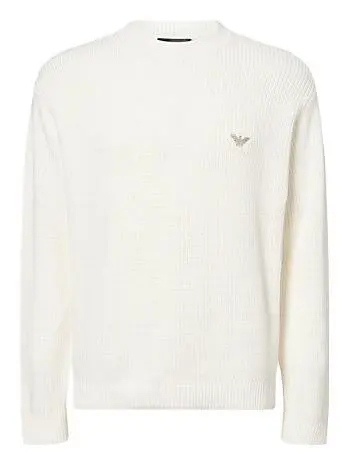 Emporio Armani Logo-embroidered Cotton Jumper - Off White