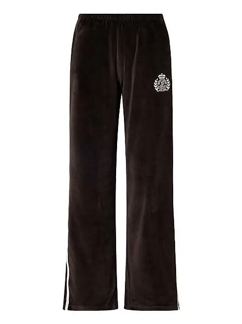 SPORTY & RICH Embroidered Cotton-velour Jogging Bottoms - Chocolate
