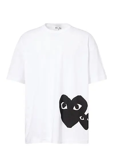 Play Comme Des Garcon Heart-print Oversized Cotton-jersey T-shirt - White