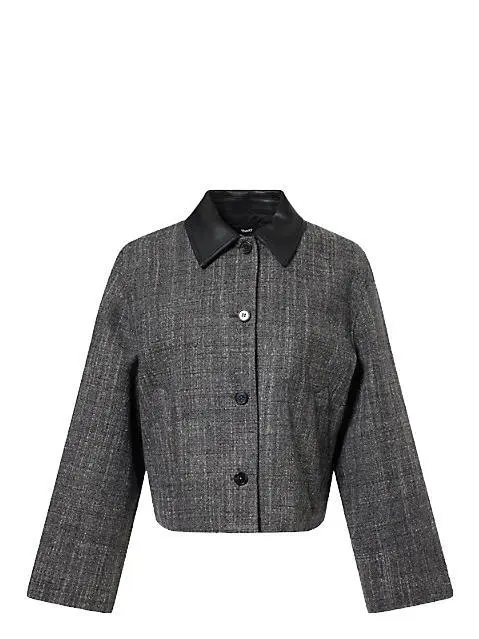 Theory Collared Boxy Wool-blend Jacket - Charcoal Multi