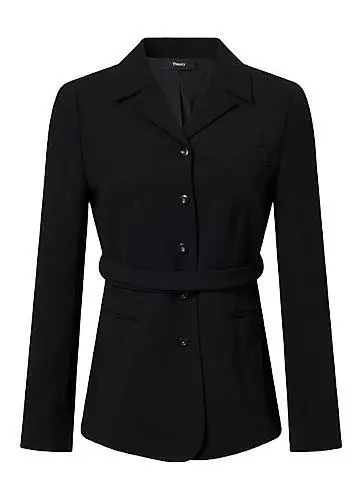 Theory Belted Tie-waist Woven Blazer - Black