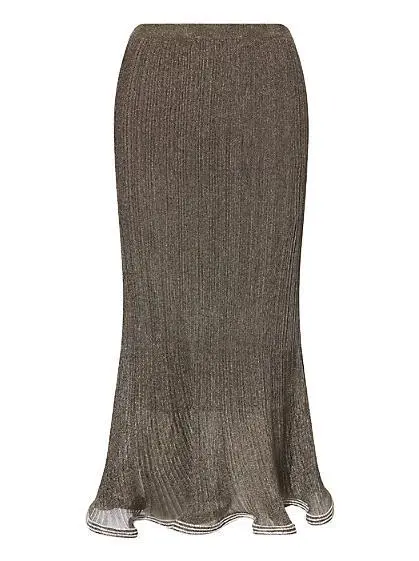 Simkhai Rhinestone-embellished Metallic-knit Midi Skirt - Gunmetal Silver