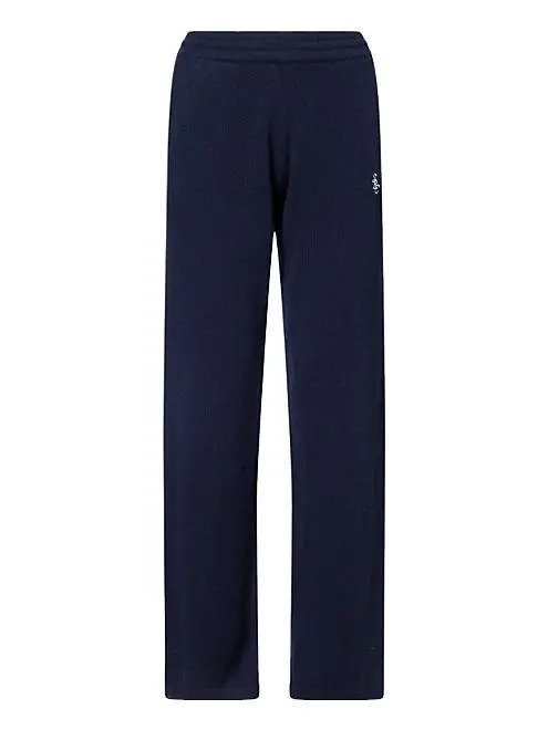 SPORTY & RICH Embroidered Logo Cashmere-and-wool Jogging Bottoms - Dark Navy