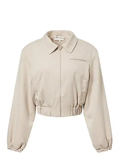 THE COUTURE CLUB Cropped Tailored Woven Bomber Jacket - Beige