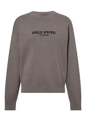 DAILY PAPER Cotton-knit Jumper With Velvet Branding - Grey Blue