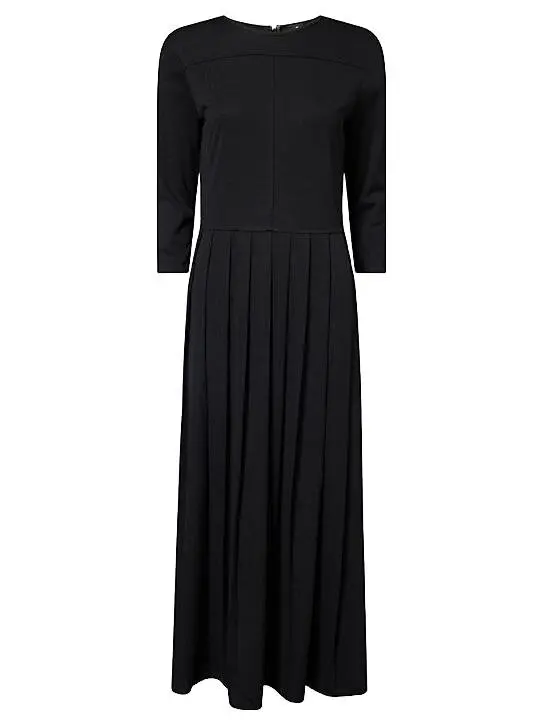 Theory Three-quarter Sleeve Pleated Woven Midi Dress - Black