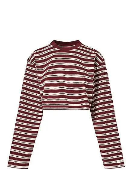 RU & ROCKA Striped Cropped T-shirt - Burgundy