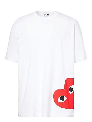 Play Comme Des Garcon Heart-print Oversized Cotton-jersey T-shirt - White