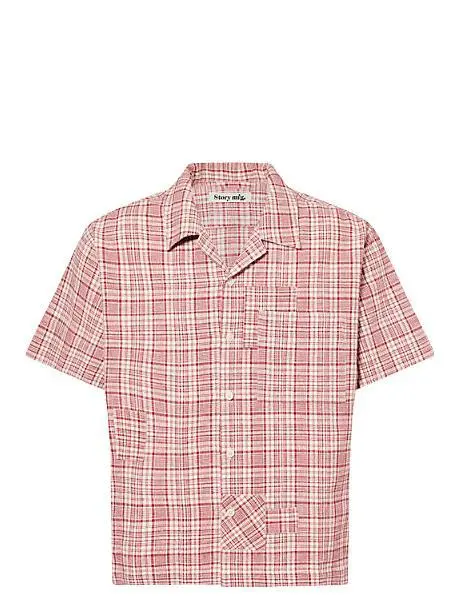STORY MFG. Greetings Short-sleeves Cotton-knit Shirt - Red Check