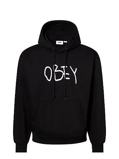 Obey Scribble Brand-embroidery Cotton-blend Hoodie - Black