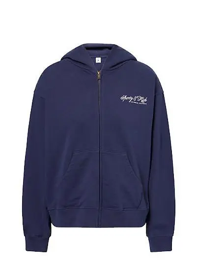 SPORTY & RICH Farm Logo-print Cotton Hoodie - Dark Navy
