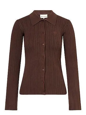 THE COUTURE CLUB Long-sleeve Ribbed Knit Top - Chocolate