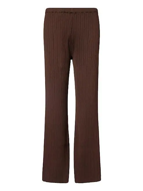 THE COUTURE CLUB Embroidered-logo Ribbed Knit Trousers - Chocolate