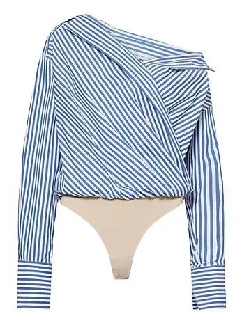 Good American The Cut Layered Wrap-front Shirt Body - Indigo Stripe