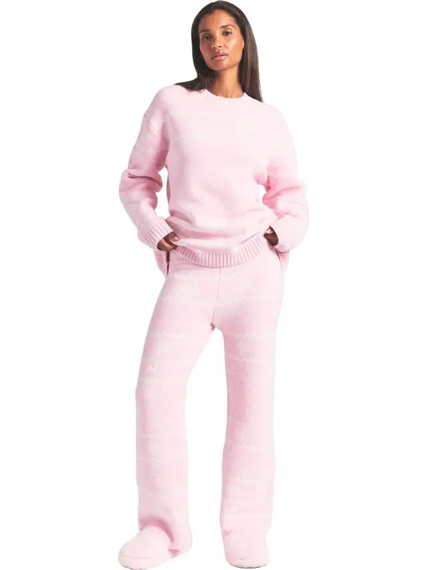 SKIMS Cozy Knit Pant - Baby Pink Heart Fairisle